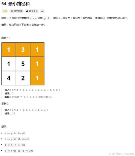 Leetcode 64 最小路径和 Csdn博客