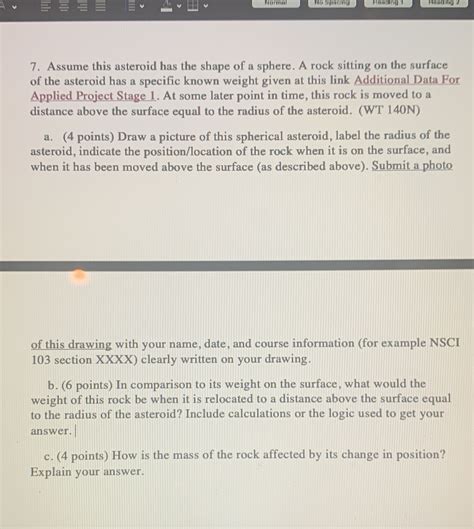 [solved] normal no spacing 7 assume this asteroid has the shape of a