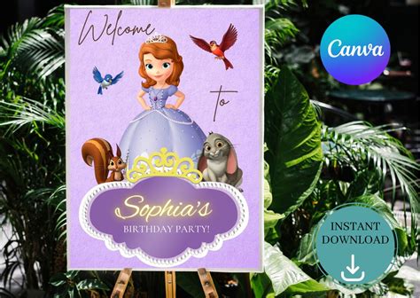 Sofia The First Welcome Sign Editable In Canva Princess Etsy