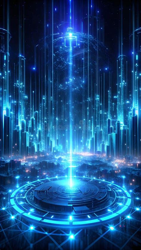 Vibrant Digital Theme With Abstract Lines And Tech Dots Stock