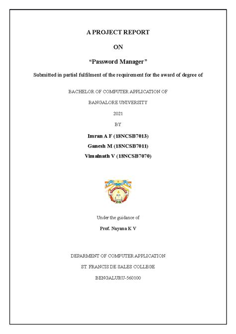 513643224 Password Manager Report A Project Report On “password