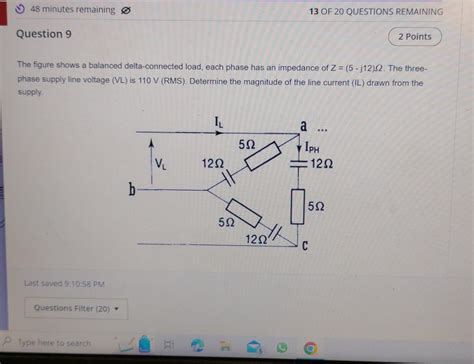 Solved The Figure Shows A Balanced Delta Connected Load
