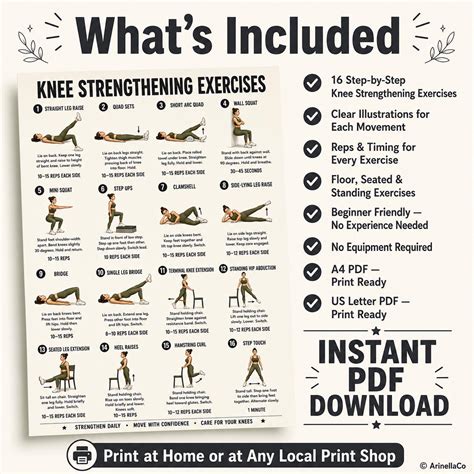 Knee Strengthening Exercises Printable Chart 16 Gentle Movements For