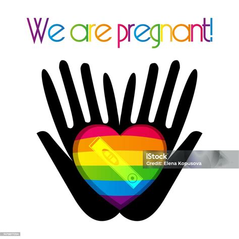 우리는 임신했습니다 Lgbt와 임신 계획 개념이 플랫 스타일입니다 무지개 심장과 흰색 배경에 긍정적 인 임신 테스트를 가진 손 0명에 대한 스톡 벡터 아트 및 기타 이미지