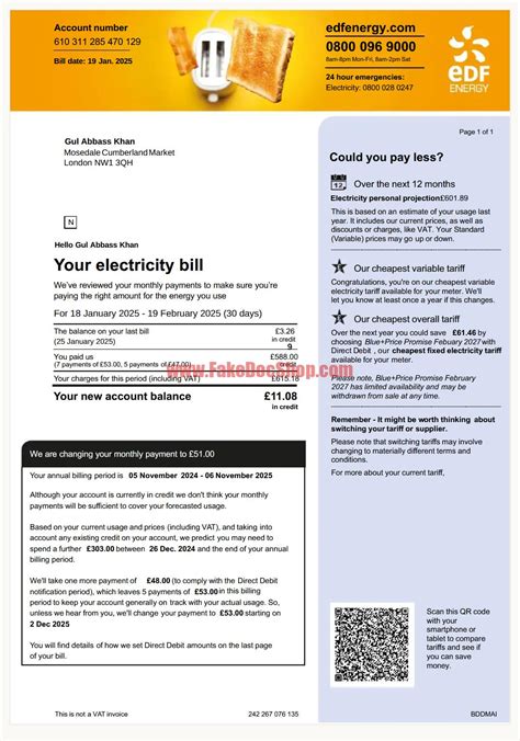 Edf Energy Uk Utility Bill Template 2025 Version Fakedocshop