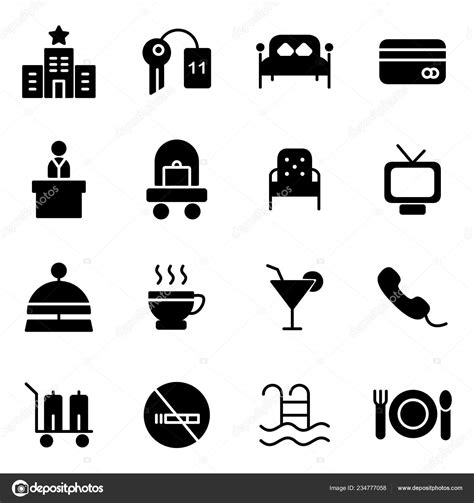 Hotel Icons Pack Isolated Symbols Collection Stock Vector By Ware