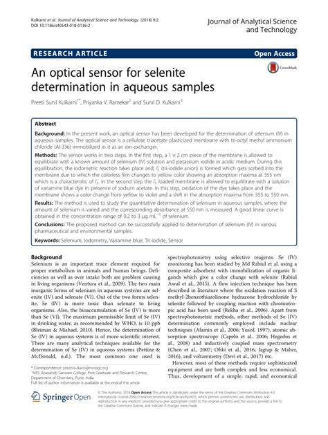 Pdf An Optical Sensor For Selenite Determination In Aqueous Samples
