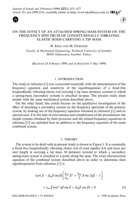 Pdf On The Effect Of An Attached Spring Mass System On The Frequency Spectrum Of