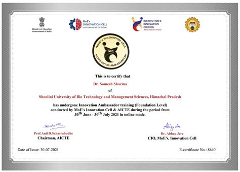 Successfully Completed 30 Days Iic Innovation Ambassador Training