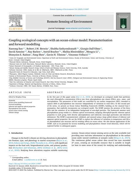 Pdf Coupling Ecological Concepts With An Ocean Colour Model