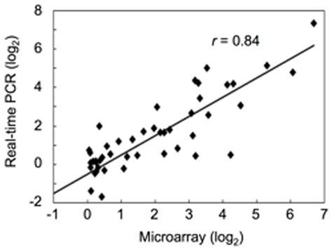 correlation of gene expression ratio between microarray data and