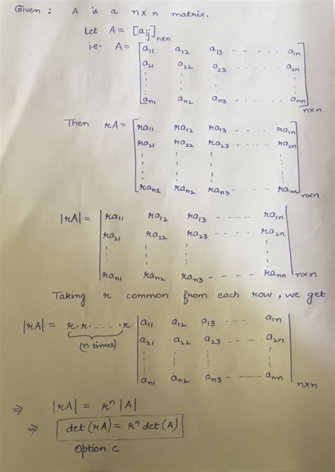 find a formula for det ra when a is an nxn matrix choose the correct