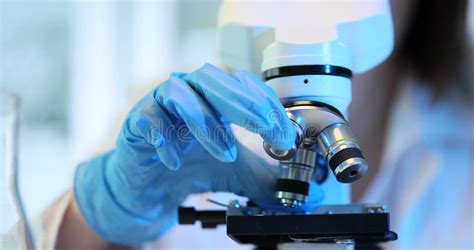 Scientist Uses A Microscope To Examine Sample Stock Footage Video Of