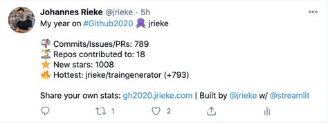 App Your Github Stats For 2020 🐙 💬 Show The Community Streamlit
