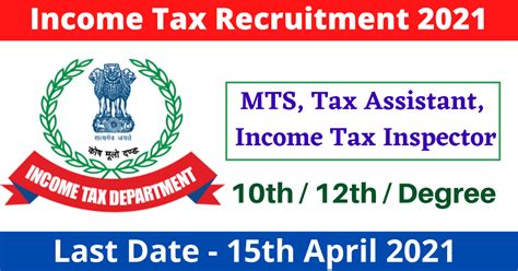 Income Tax Recruitment 2021 14 Mts Tax Assistant Tax Inspector