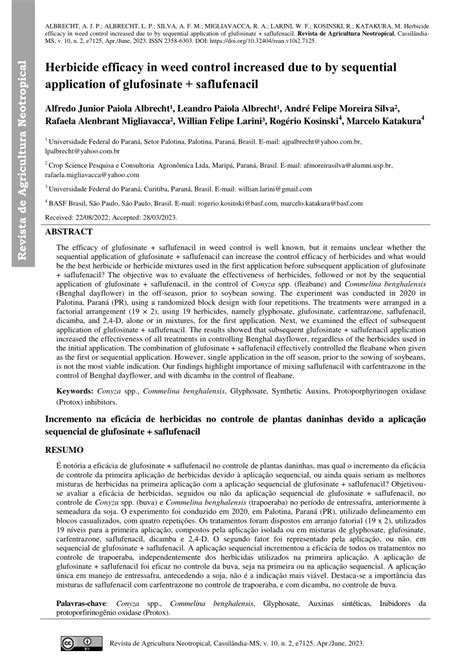 PDF Herbicide Efficacy In Weed Control Increased Due To By Sequential
