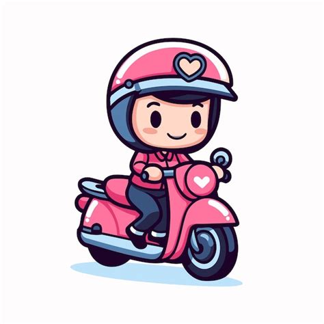 Una Niña Linda Montando Una Moto Ilustración De Dibujos Animados