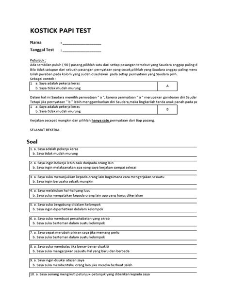 Tes Papi Kostick 90 Soal Pilihan Pdf