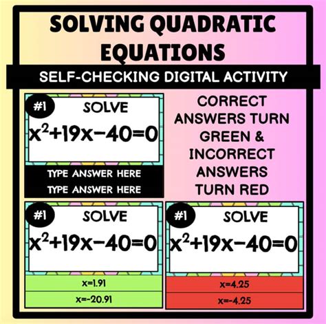 Solving Quadratic Equations Using Quadratic Formula Digital Self Check Activity