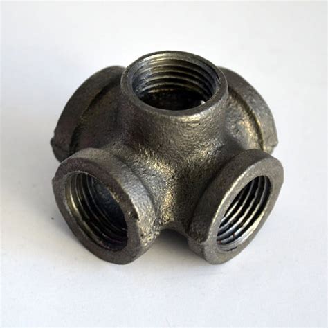 Dn15 Dn20 Dn25 5 Way Pipe Fitting Malleable Iron Black Outlet Cross
