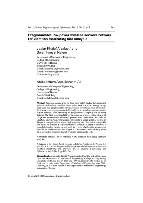Pdf Programmable Low Power Wireless Sensors Network For Vibration