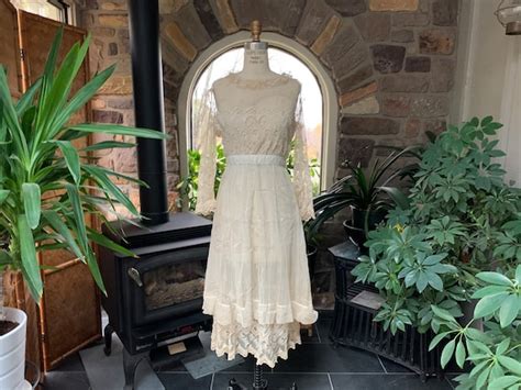 Antique Edwardian Tambour Net Lace Wedding Dress Ant Gem