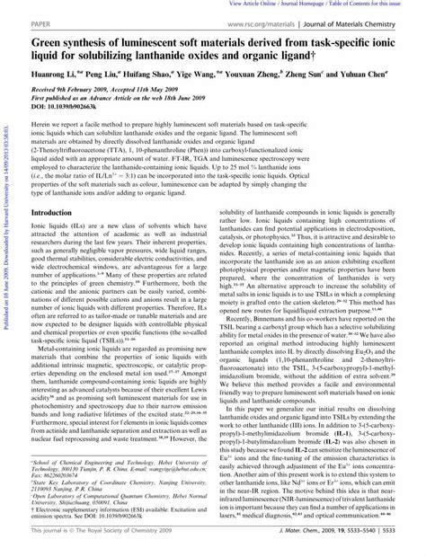 Pdf Green Synthesis Of Luminescent Soft Materials Derived From Task