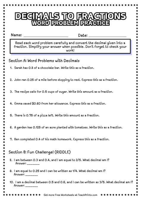 Free Decimals As Fractions Worksheets Teach Prints