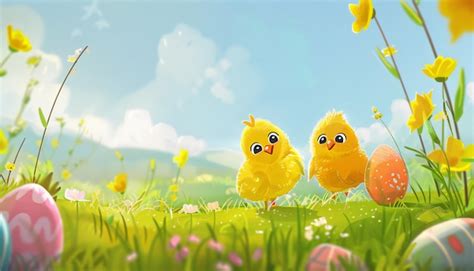Premium Photo A 2d Animated Picture Of Cute Chicks And Easter Eggs