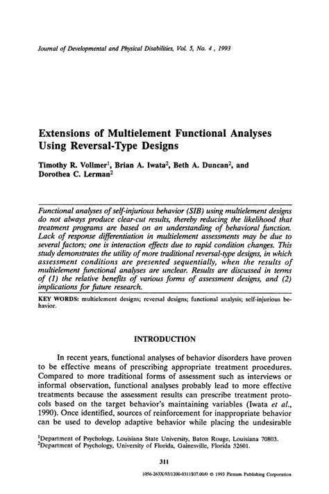 Pdf Extensions Of Multielement Functional Analyses Using Reversal