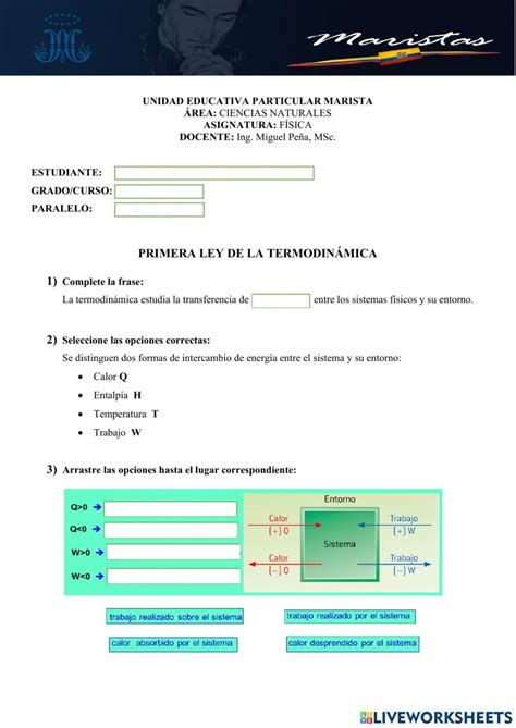 Primera Ley De La Termodinámica Maristas 2do Bgu Worksheet Live