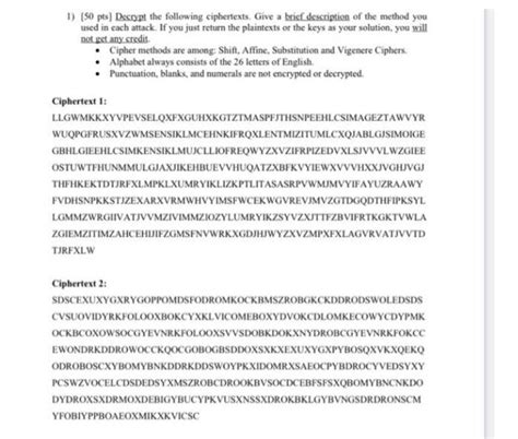 solved 1 [50 pts] decrypt the following ciphertexts give a