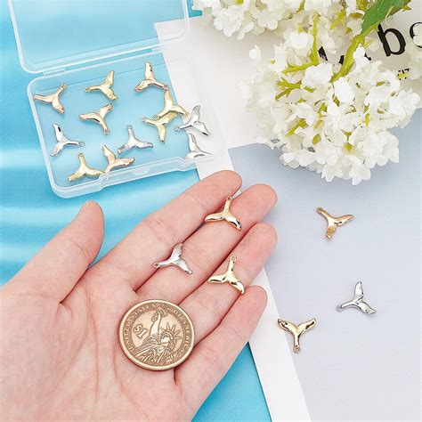 SUPERFINDINGS 18Pcs Whale Tail Charms 3 Colors Brass Mermaid Fishtail