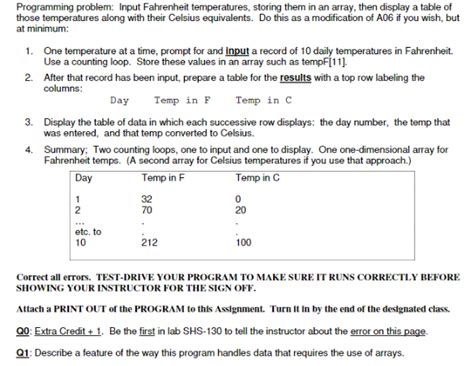 Programming Problem Input Fahrenheit Temperatures