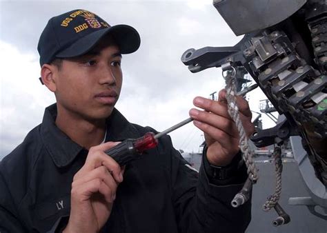 Fire Controlman 3rd Class Brian Ly Performs Preventative Maintenance On A Close In Weapons