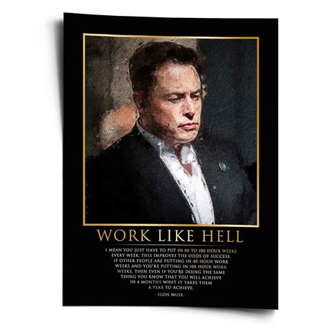 Poster Work Like Hell Elon Musk Wall Art Art Print