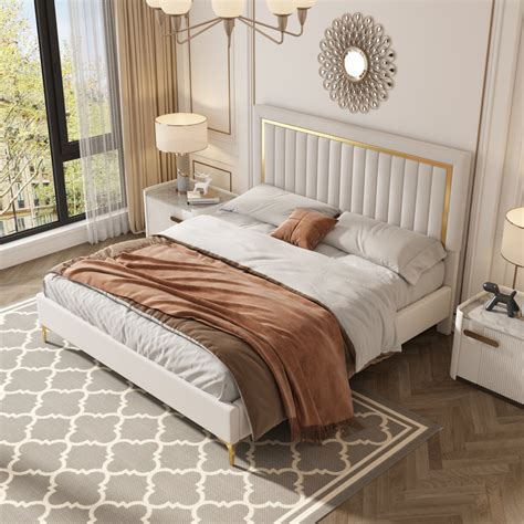 Mercer41 Velvet Upholstered Platform Bed With Golden Strip And Reviews