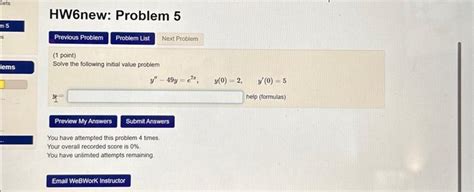 Solved 1 Point Solve The Following Initial Value Problem