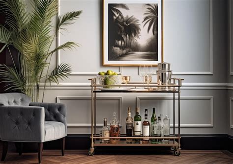 Premium Photo A Dining Room With A Chic Bar Cart And Cocktail Setup