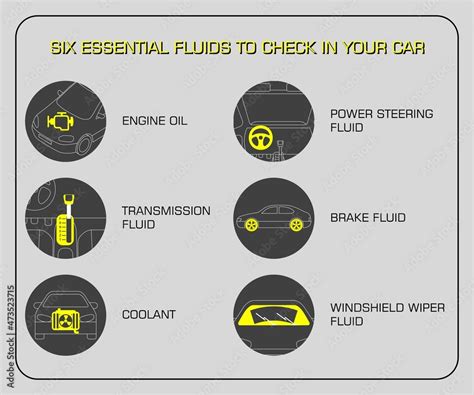 Checklist. Six essential fluids to check in your car. Infographics. Vector illustration. Stock ...