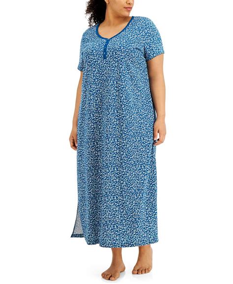 Charter Club Plus Size Printed Cotton Short Sleeve Nightgown Created