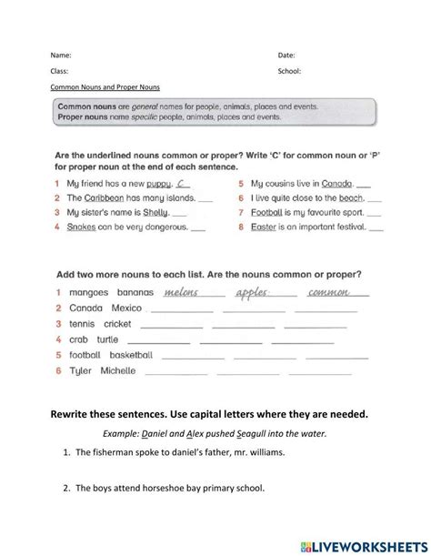 Common And Proper Nouns Interactive Exercise For Grade 6 Live