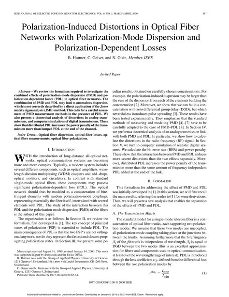 Pdf Polarization Induced Distortions In Optical Fiber Networks With Polarization Mode