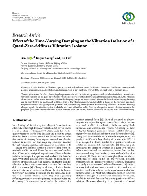 Pdf Effect Of The Time Varying Damping On The Vibration Isolation Of A Quasi Zero Stiffness