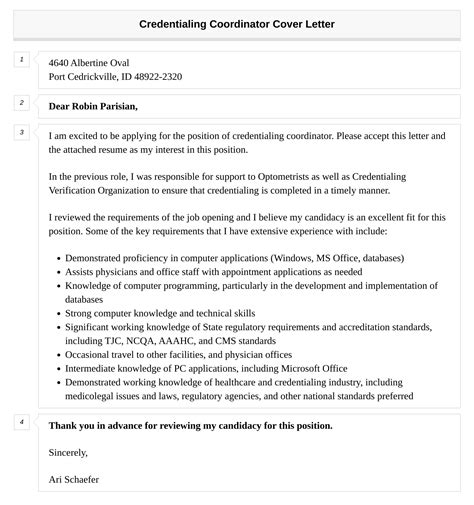 Credentialing Coordinator Cover Letter Velvet Jobs