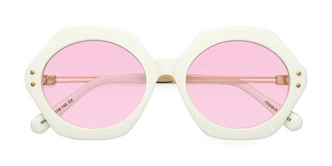 Ivory Oversized Acetate Geometric Tinted Sunglasses With Light Pink