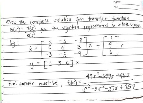 Solved Show The Wmplete Solution For Transfer Function