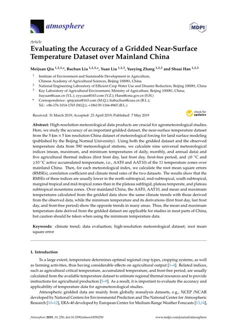 Pdf Evaluating The Accuracy Of A Gridded Near Surface Temperature Dataset Over Mainland China