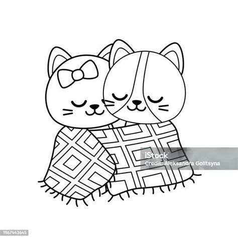 색칠 공부 페이지 담요 아래 고양이 흑인과 백인 고양이입니다 벡터 고양이 새끼에 대한 스톡 벡터 아트 및 기타 이미지 고양이 새끼 담요 벡터 Istock