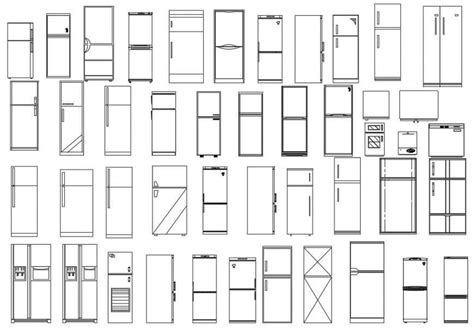 Multiple Refrigerator D Elevation Blocks Cad Drawing Details Dwg File